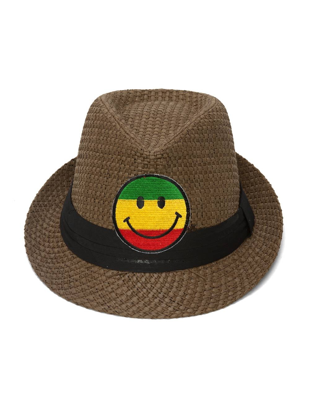 Straw Fedora w/ Patch - Rasta Smile Face - Walmart.com