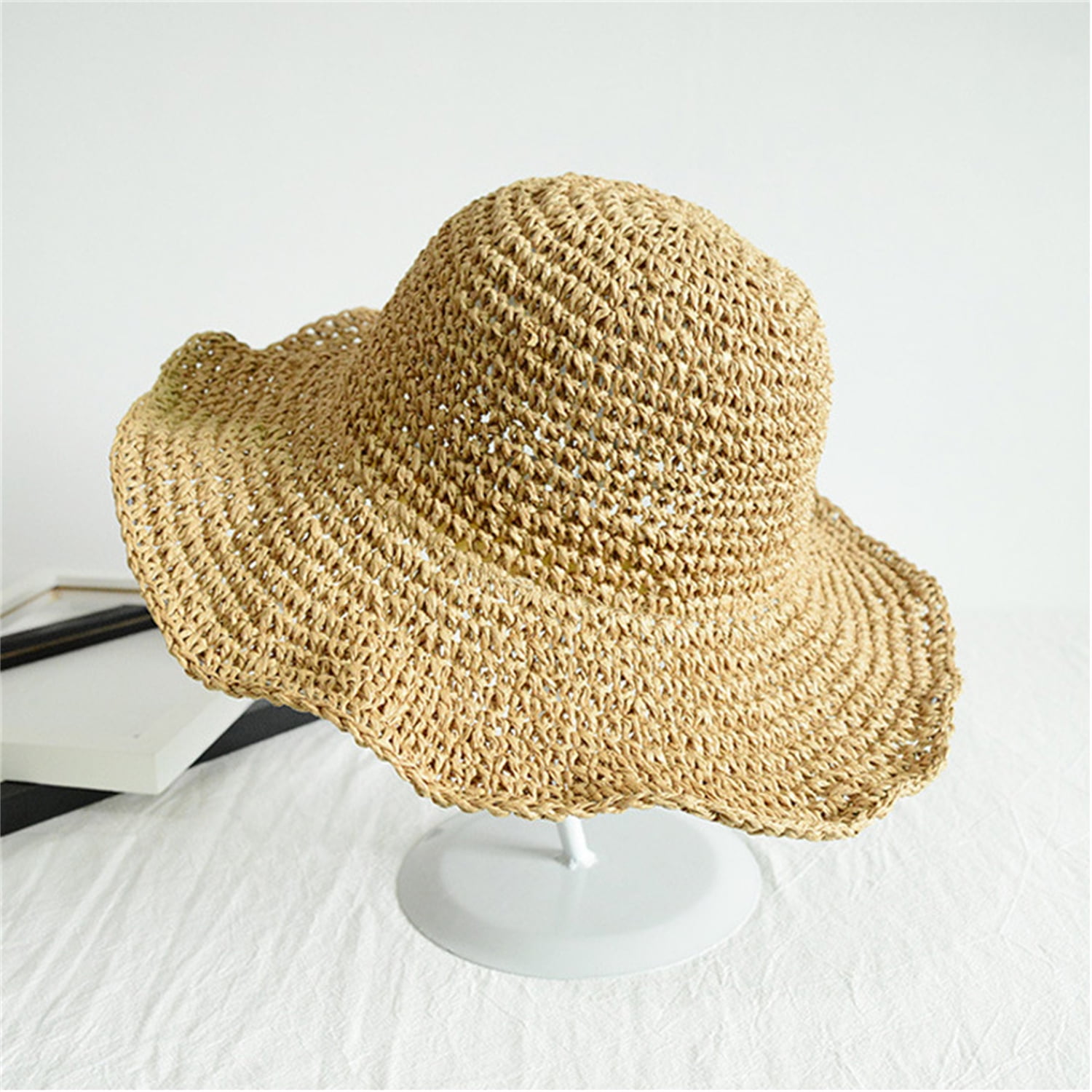 Straw Floppy Sun Hat Collapsible Beach Crochet Hat - Walmart.com