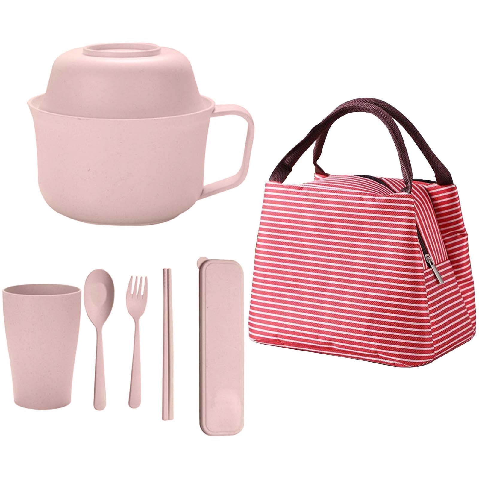 Straw Foam Bowl With Lid Student Home Convenience Bowl Cutlery Box ...