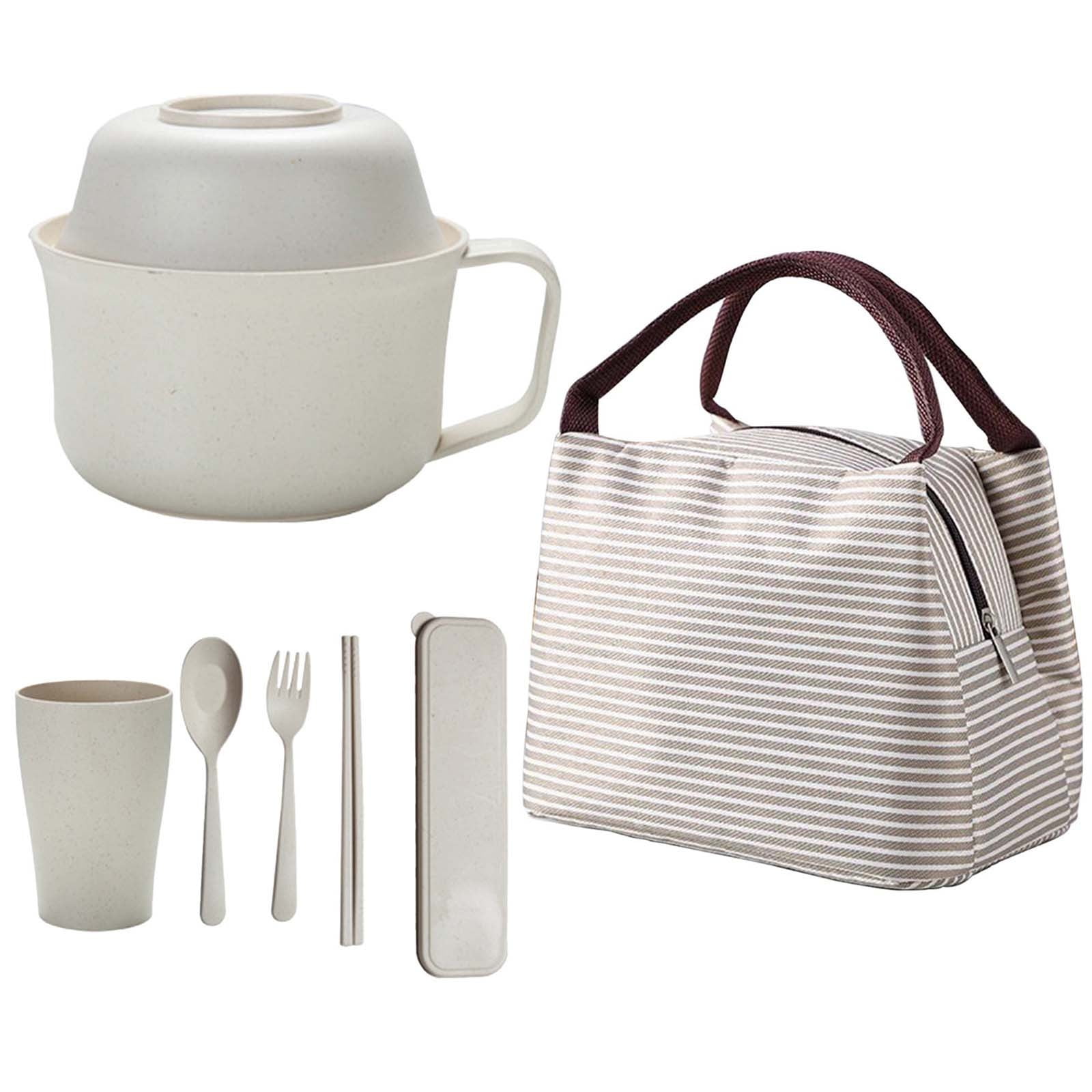Straw Foam Bowl With Lid Student Home Convenience Bowl Cutlery Box ...