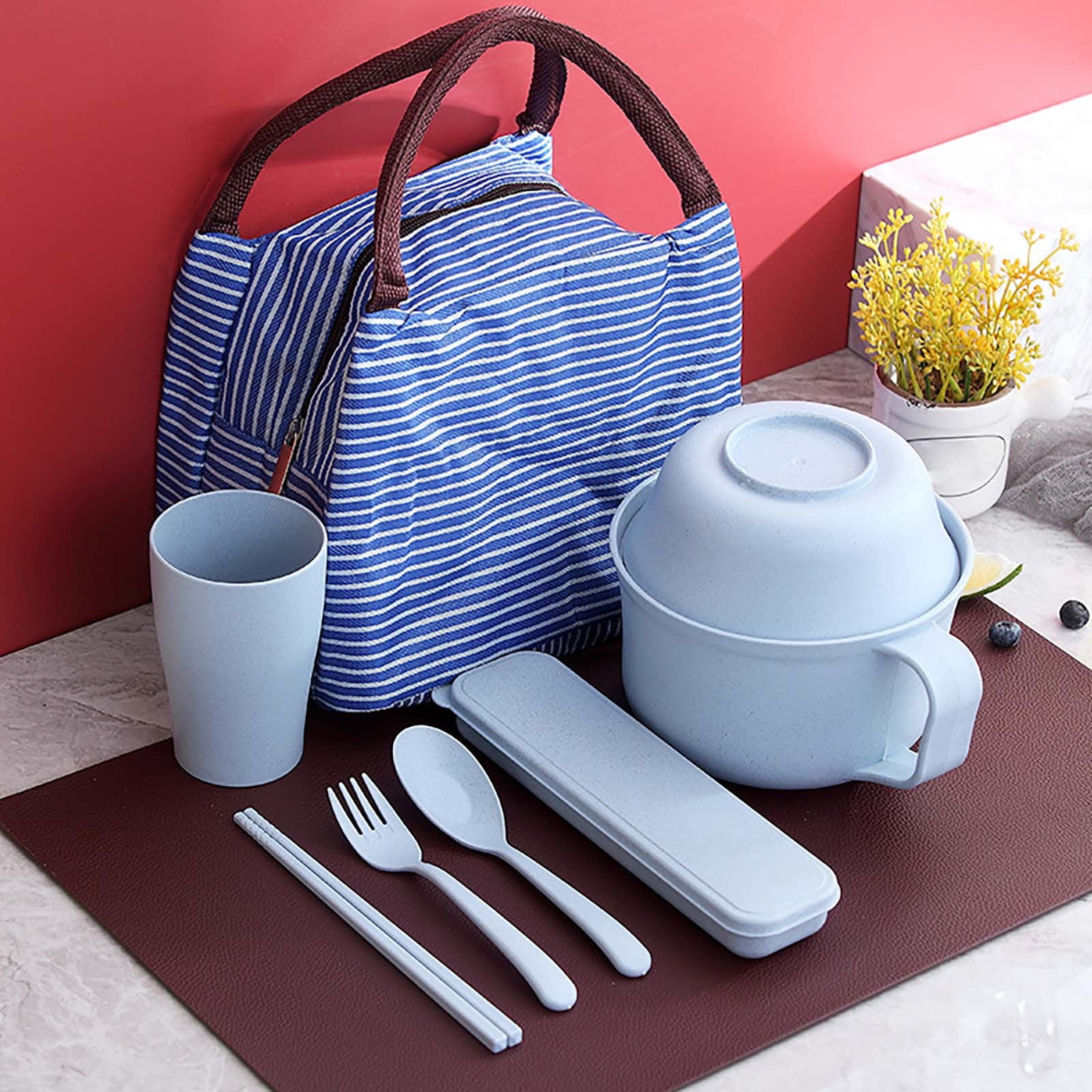 Straw Foam Bowl with Lid Student Home Convenience Bowl Cutlery Box ...