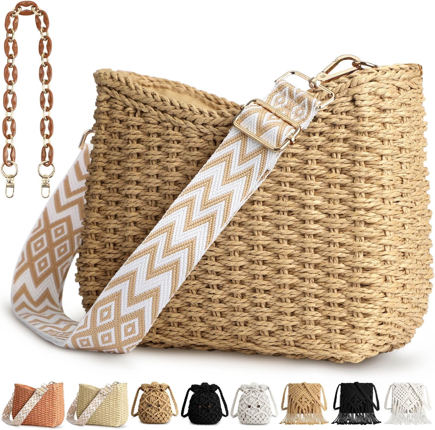 Straw Handbags Purses Crossbody Pocketbook Bag Casual Woven Beach Bags ...