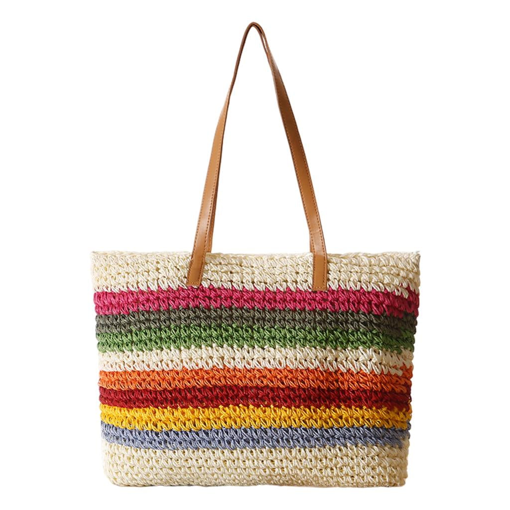 Straw Handbags Women Handwoven Straw Bags Summer Beach Tote Woven ...