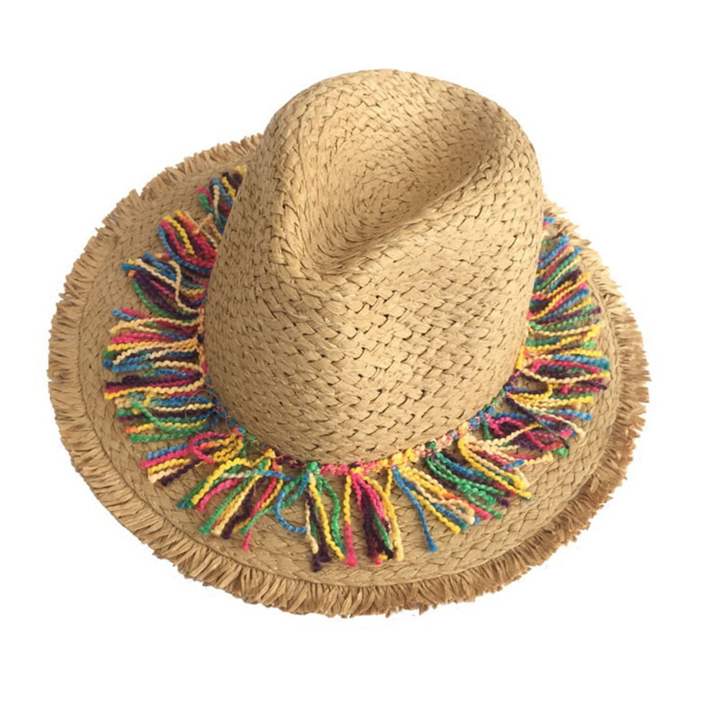 Straw Hat Beach Hat with Colorful Straw Fedoras Hat Sombrero Hat ...