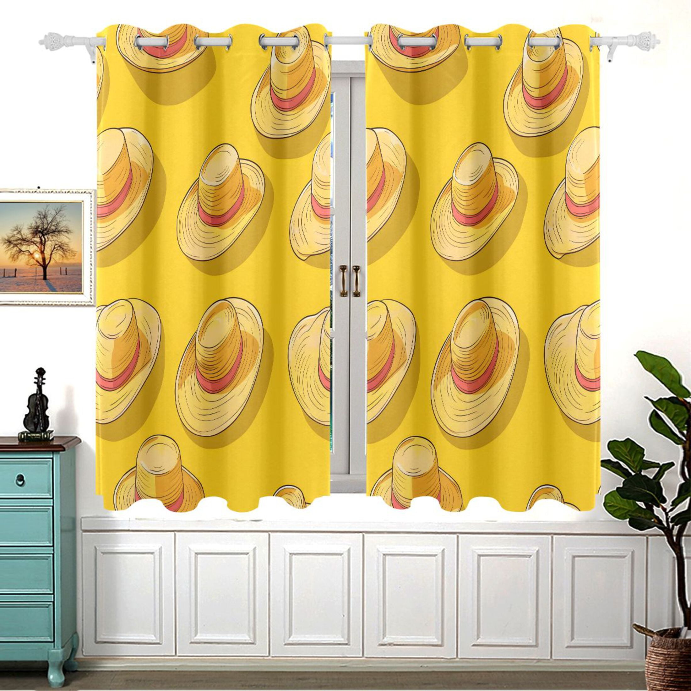 Straw Hat Blackout Curtains 2 Panels Set Grommet Drapes for Bedroom ...