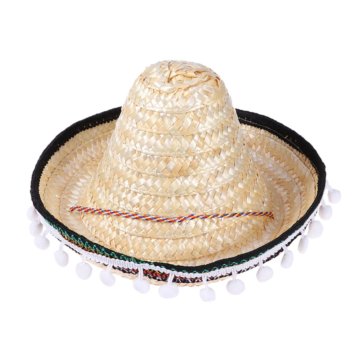 Straw Hat Mexican Hat Hawaii Straw Hat Small Plush Balls Woven Hat with ...