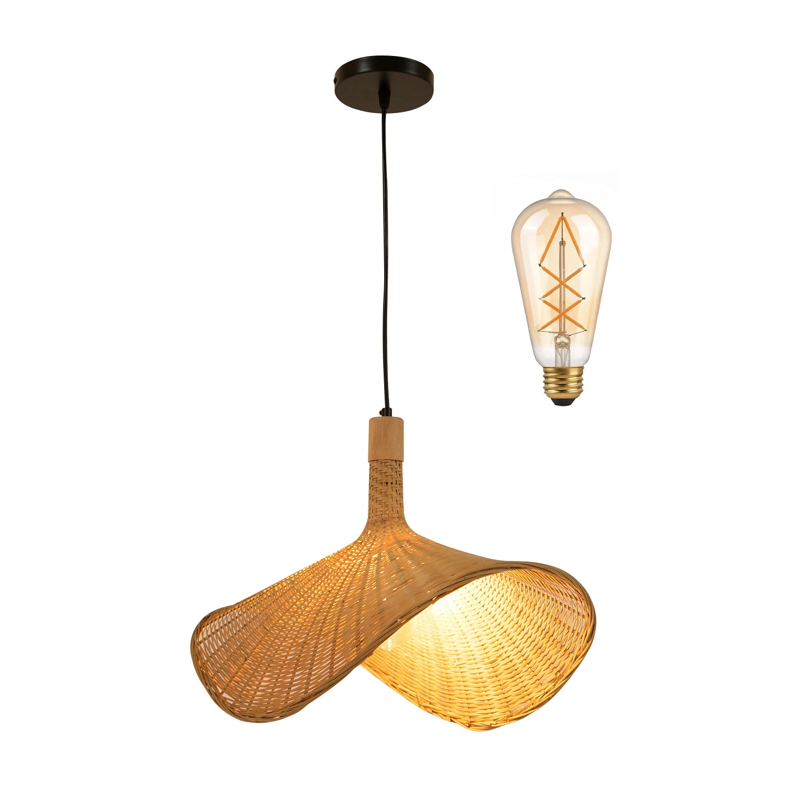 Straw Hat Pendant Light with Adjustable Suspension, E26 Bulb Holder ...