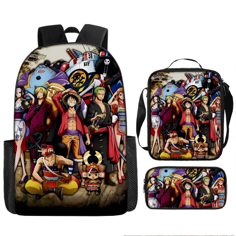 Straw Hat Pirate Commuter Backpack with Lunch Box and Pencil Case ...
