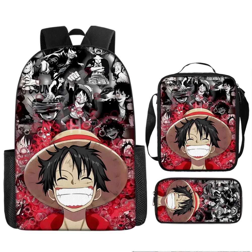 Straw Hat Pirate Commuter Backpack with Lunch Box and Pencil Case ...