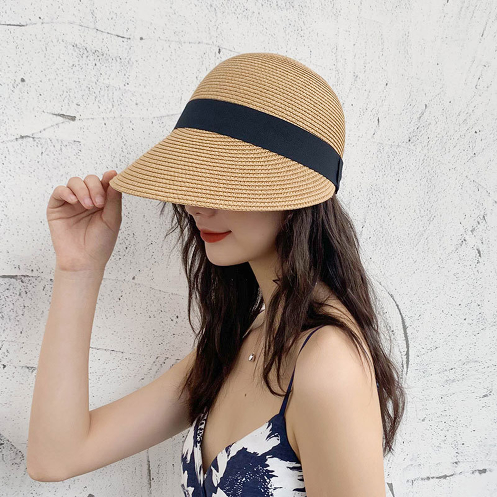 Straw Hat Versatile Adjustable Straw Weaving Extended Round Brim Beach ...
