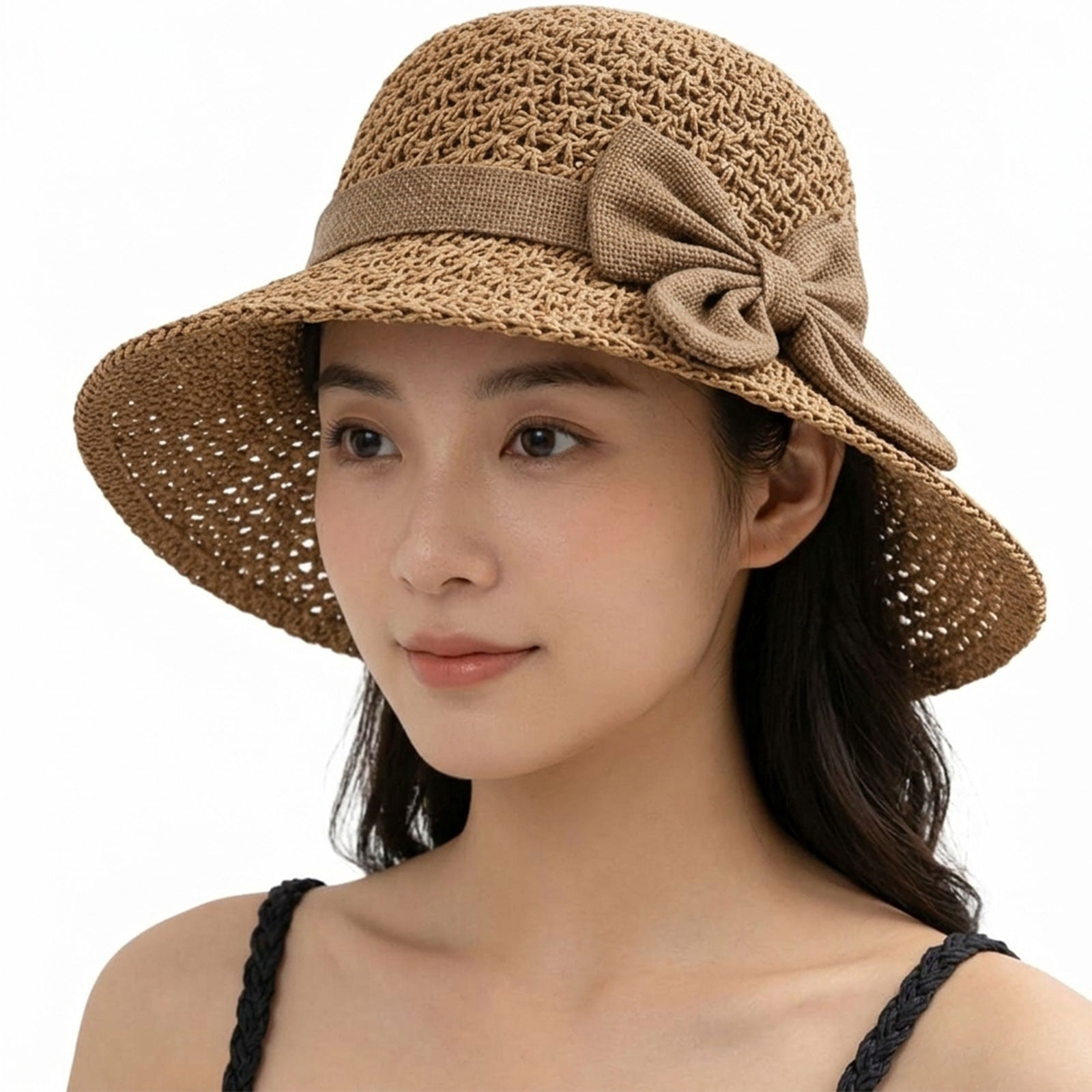 Straw Hat with Retro Bow, Versatile Retro Woven Handmade Straw Hat ...