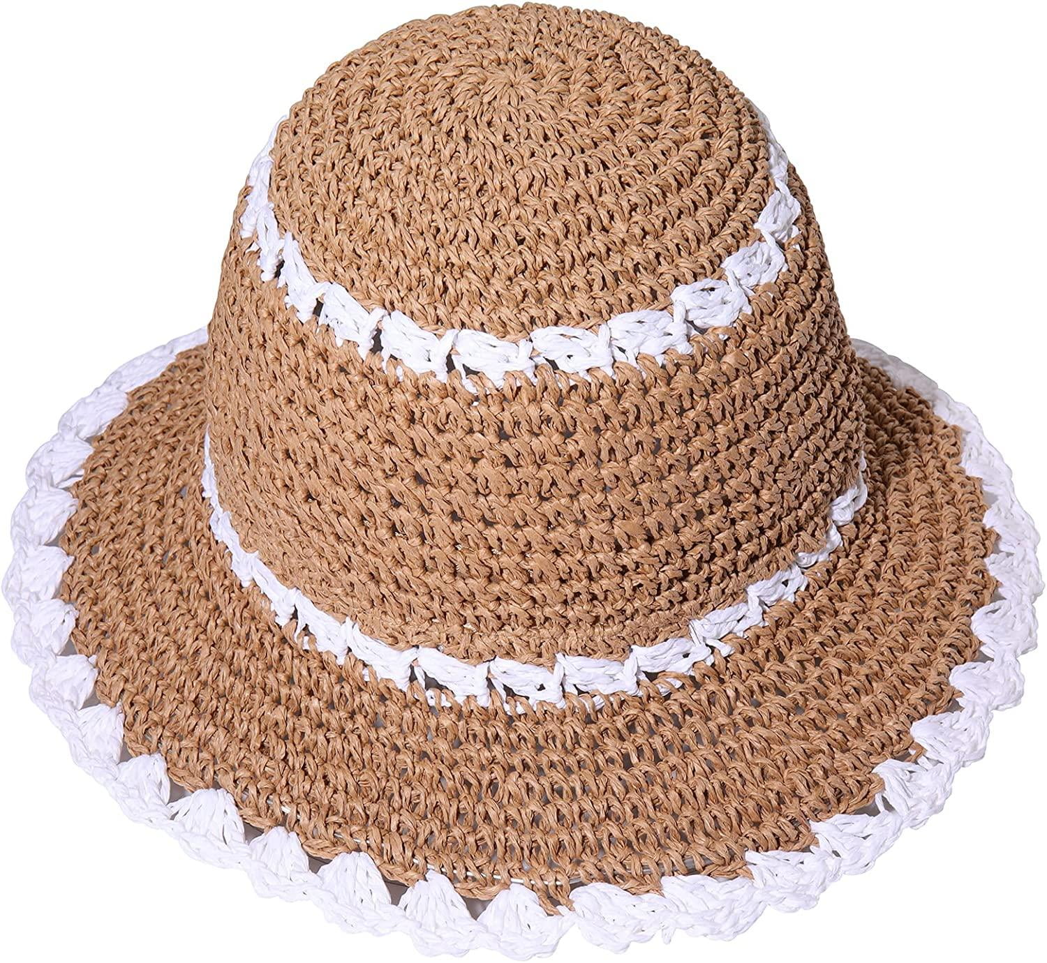 Straw Hats for Women Color Trim Straw Bucket Sun Hat Floppy Straw Beach ...