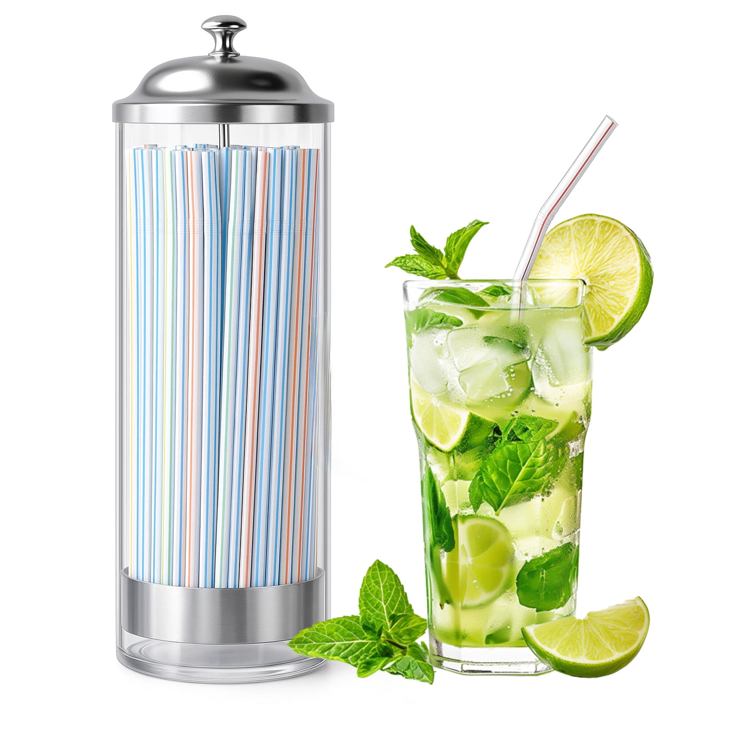 Straw Holder for Counter with Bring 100 Straws , Straw Dispenser for ...