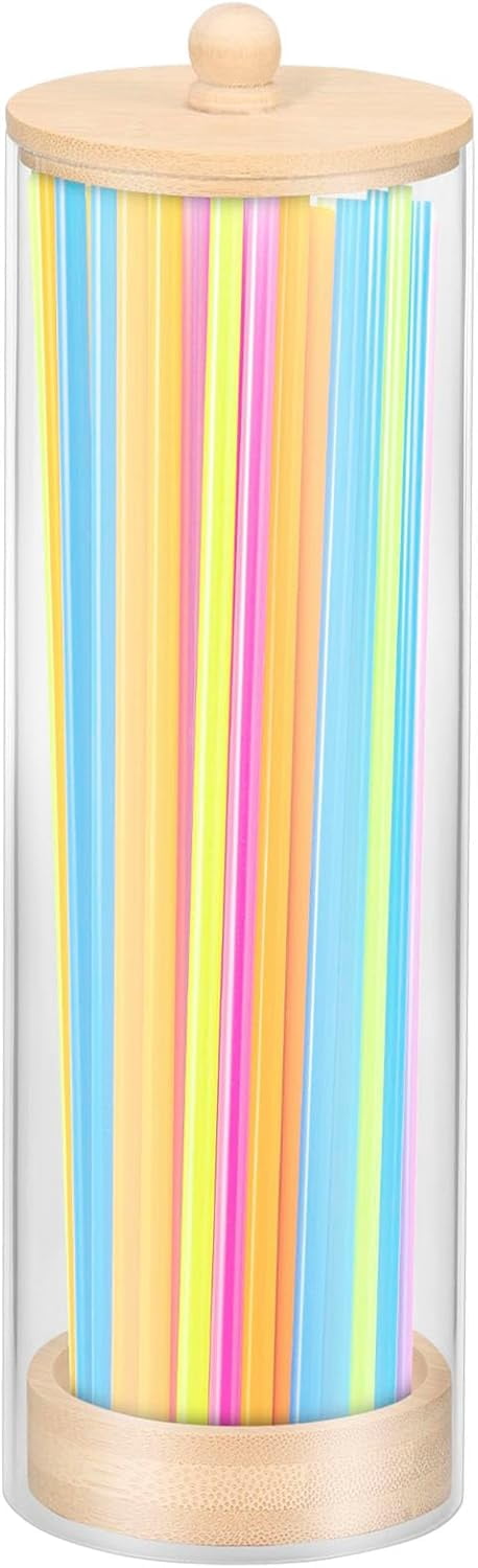 Straw Holder Dispenser for Counter, Drinking Straw Dispenser with Lid ...