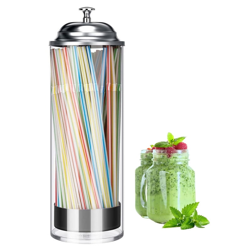 Straw Holder,Drinking Straw Dispensers,Clear Glass With Lid ,For Straws ...