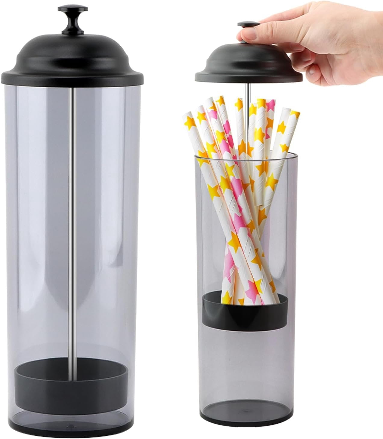Straw Holder, Straw Dispenser With Lid, Clear Straw Organizer For ...
