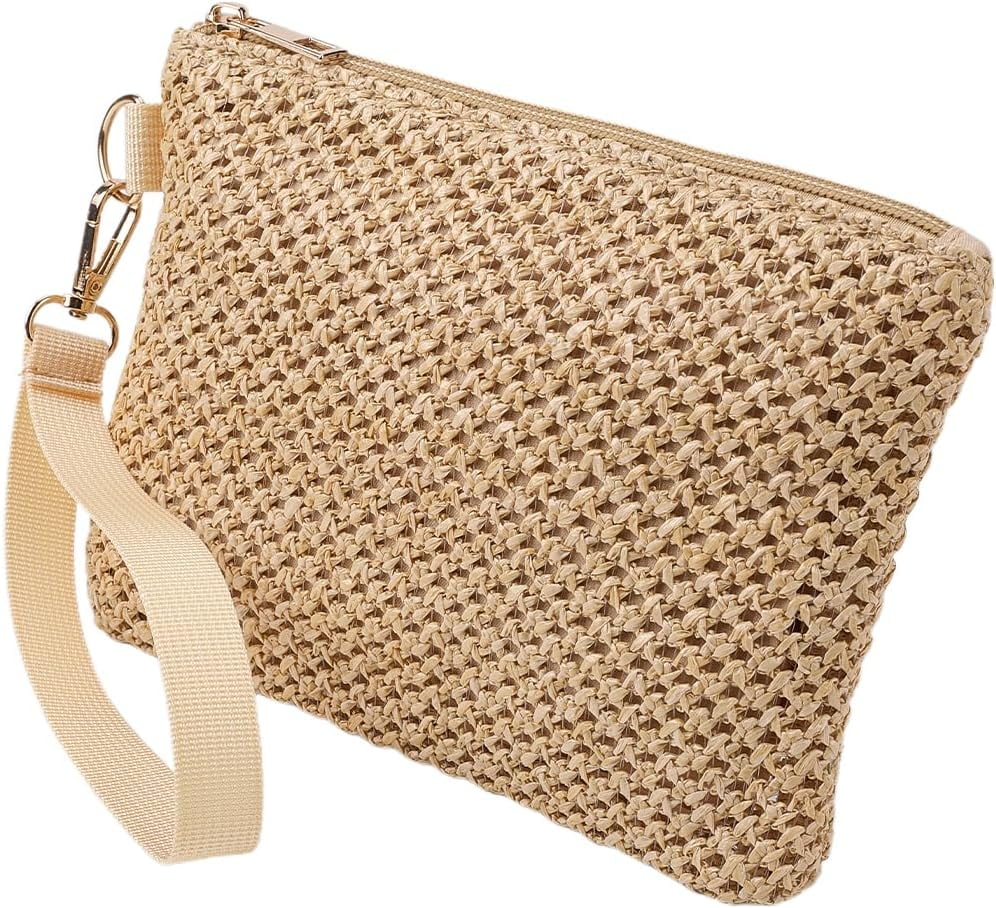 Straw Plaited Cosmetic Zipper Bags Sandbeach Clutch Bags Rectangle ...
