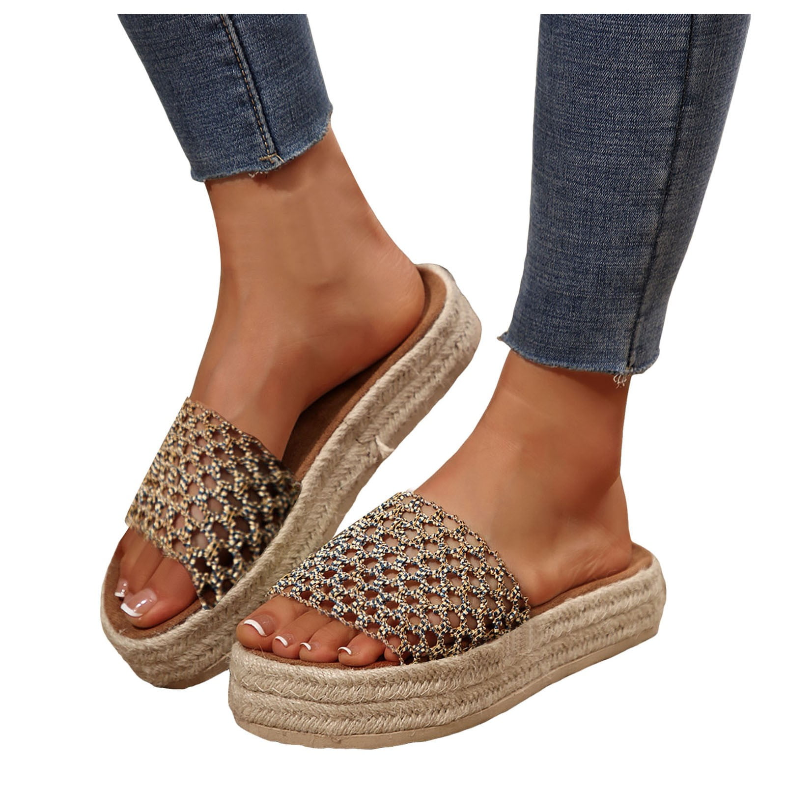 Straw Platform Slippers Sandals for Women 2025 Beach Summer Woven ...