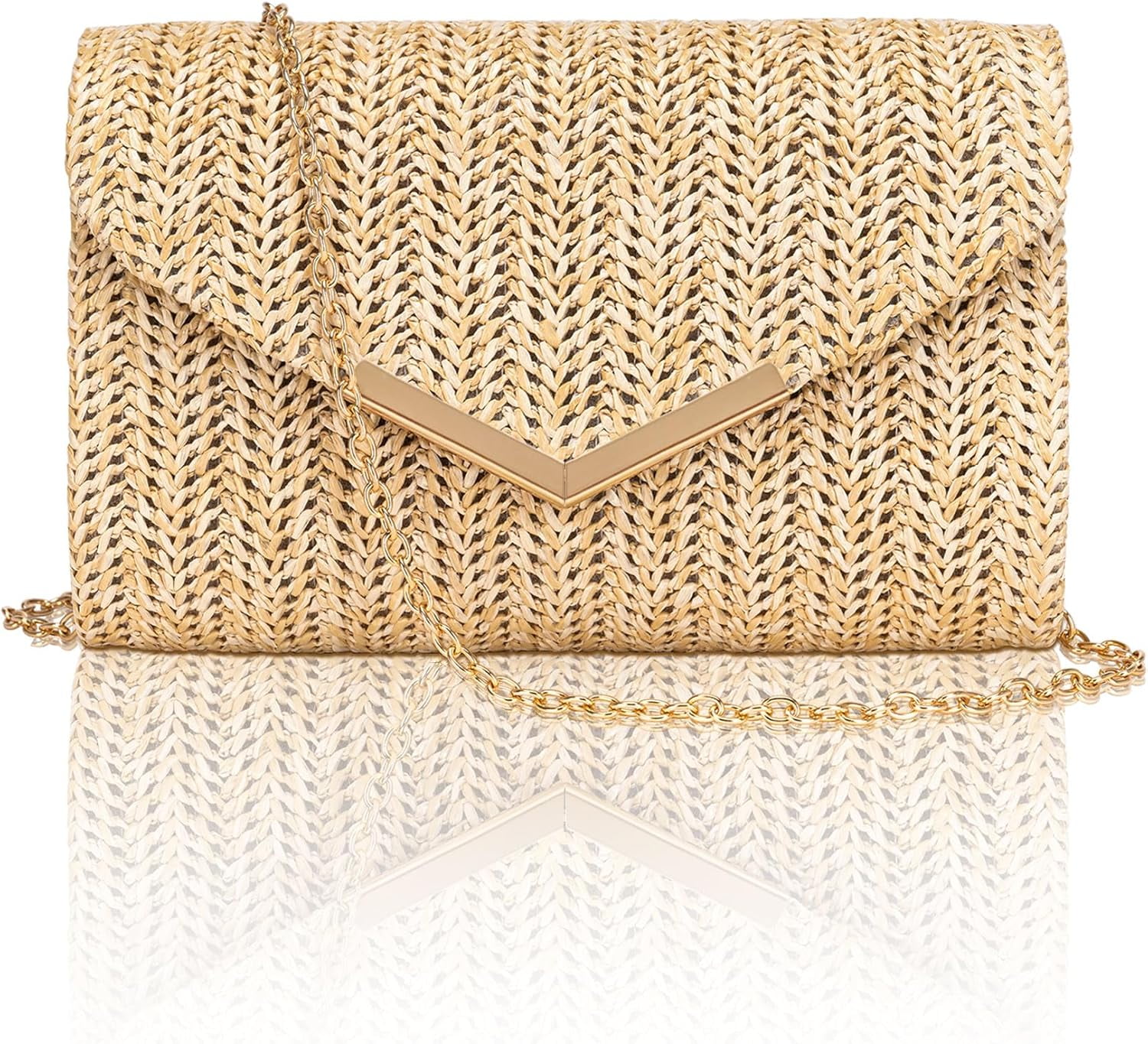 Straw Purse for Women, Summer Woven Beach Purse Trendy with Chain Strap ...