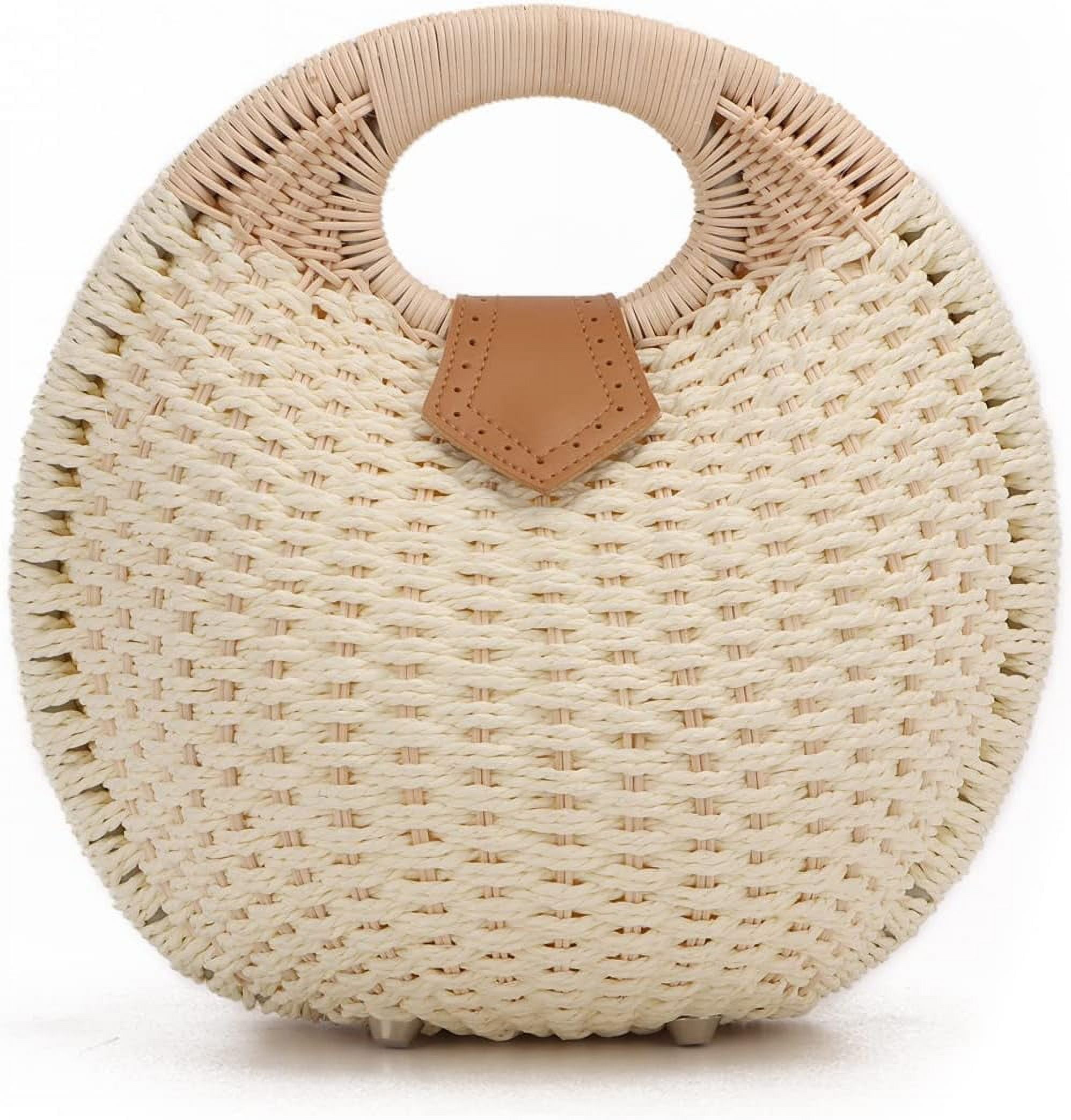 Straw Purses for Women Summer Beach Rattan Tote Bag Round Handle Ring ...