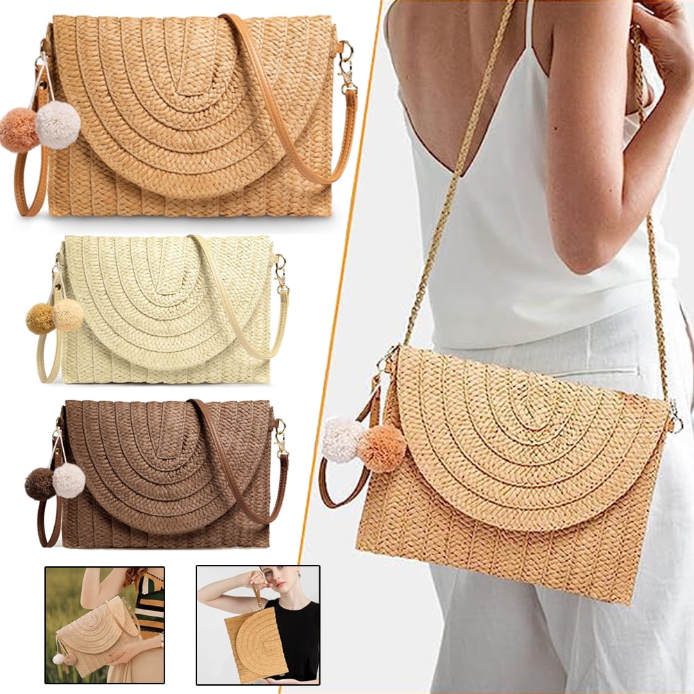 Straw Shoulder Bag For Women Woven Purse Beach Envelope Clutch Straws ...