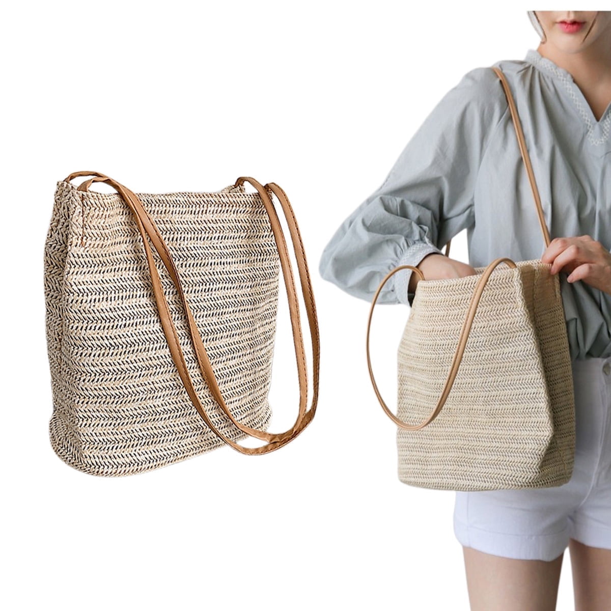 Straw Shoulder Bag for Women, Summer Beach Straw Large Shoulder Bag ...