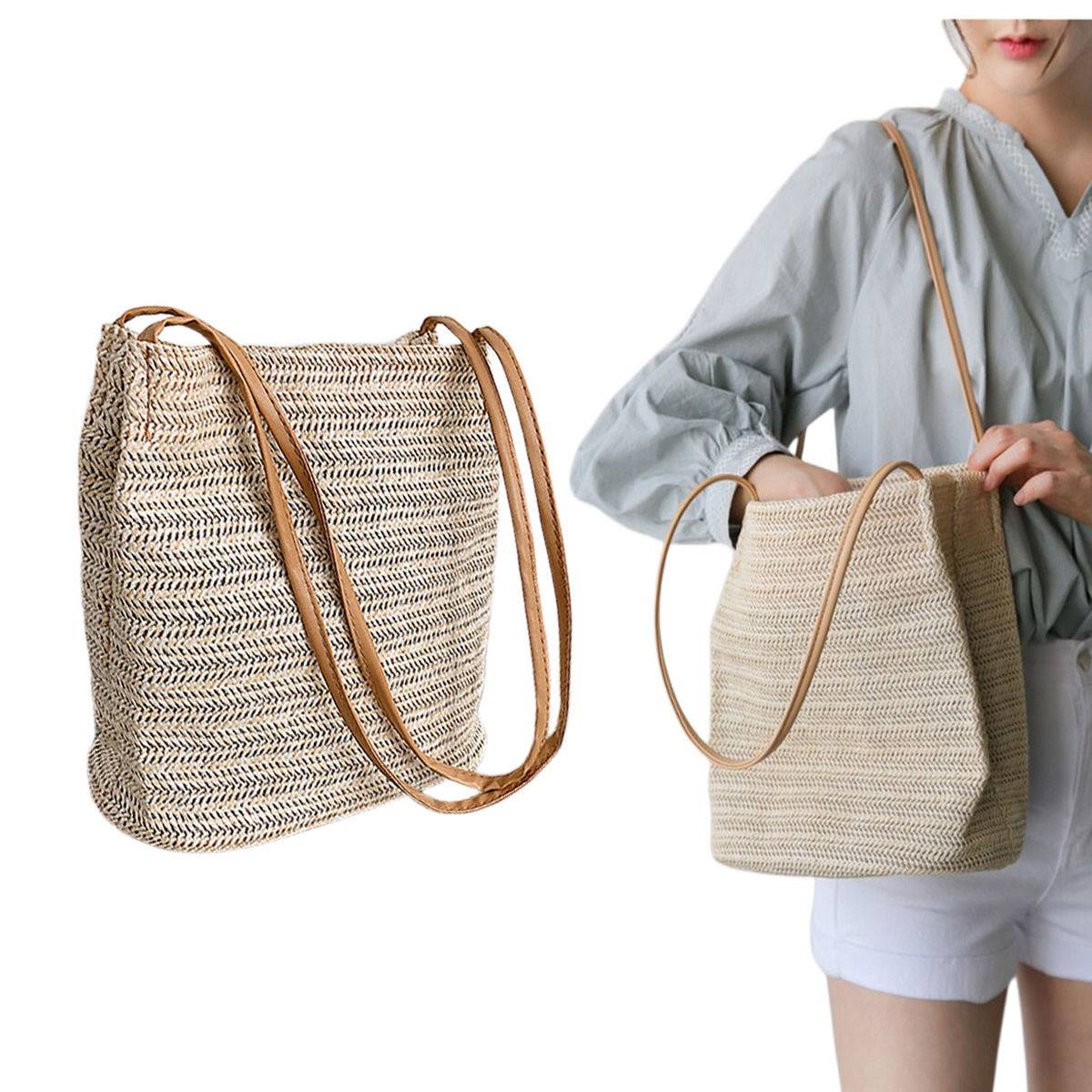 Hand-woven Women Shoulder Handbag Summer Women Straw Beach Shopping ...