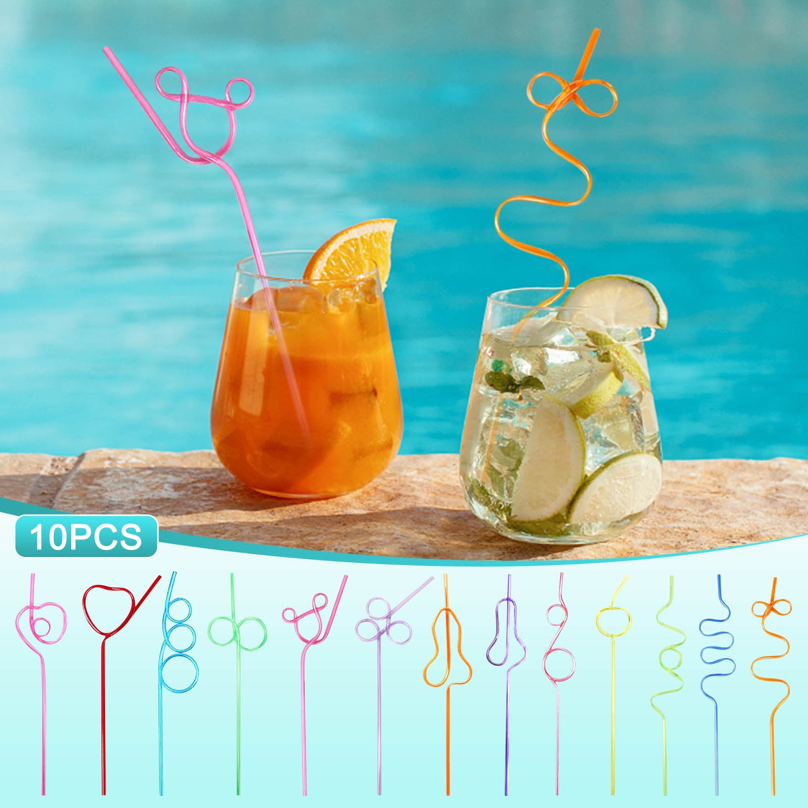 Straw Spoons Plastic, Hwkond 10 Pcs Plastic Straws Reusable Drinking ...