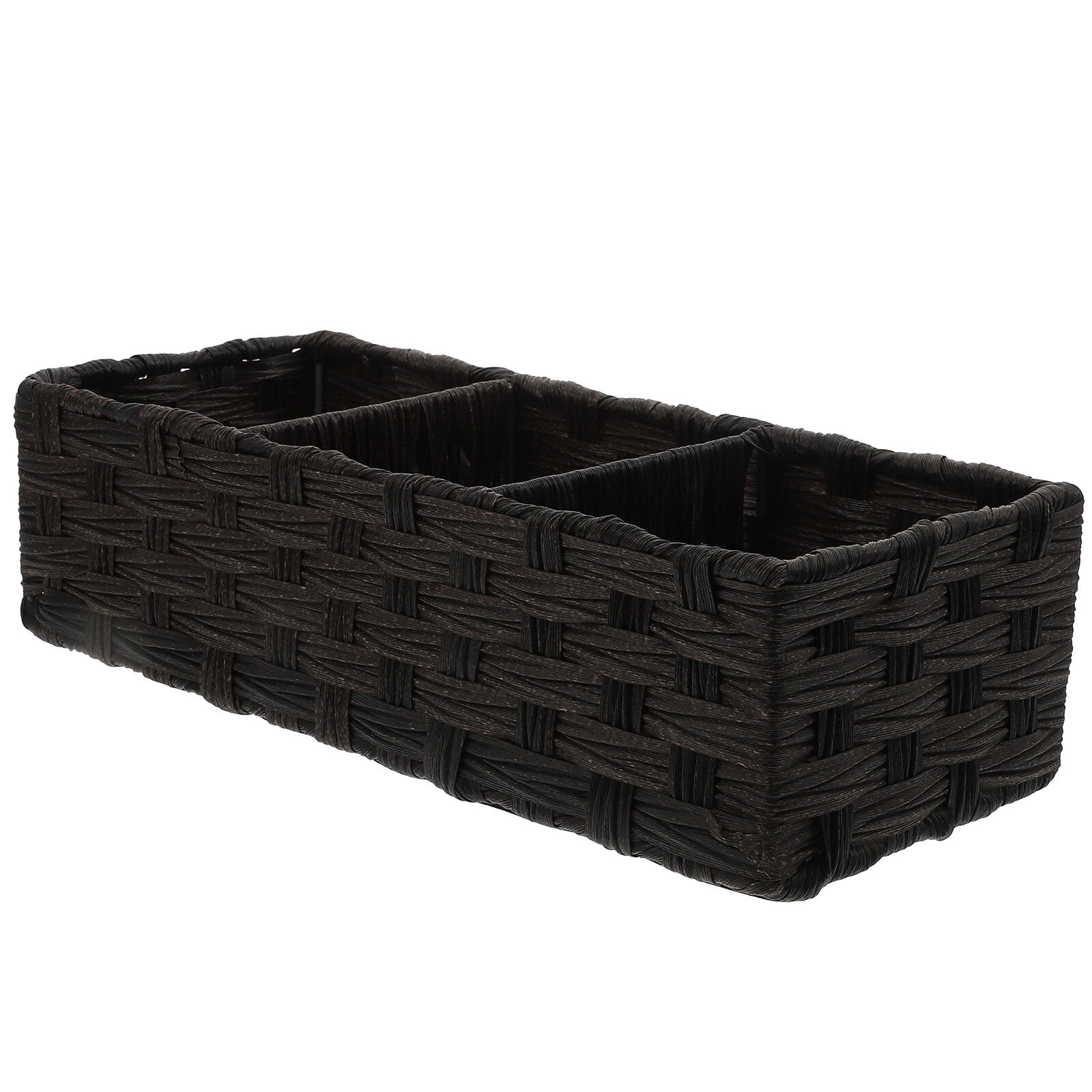 Straw Storage Box Bin with Lid Toy Woven Basket Office Black - Walmart.com