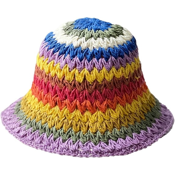 Straw Sun Hat Floral Women Wide Brim Bucket Beach Hat UV Protection ...