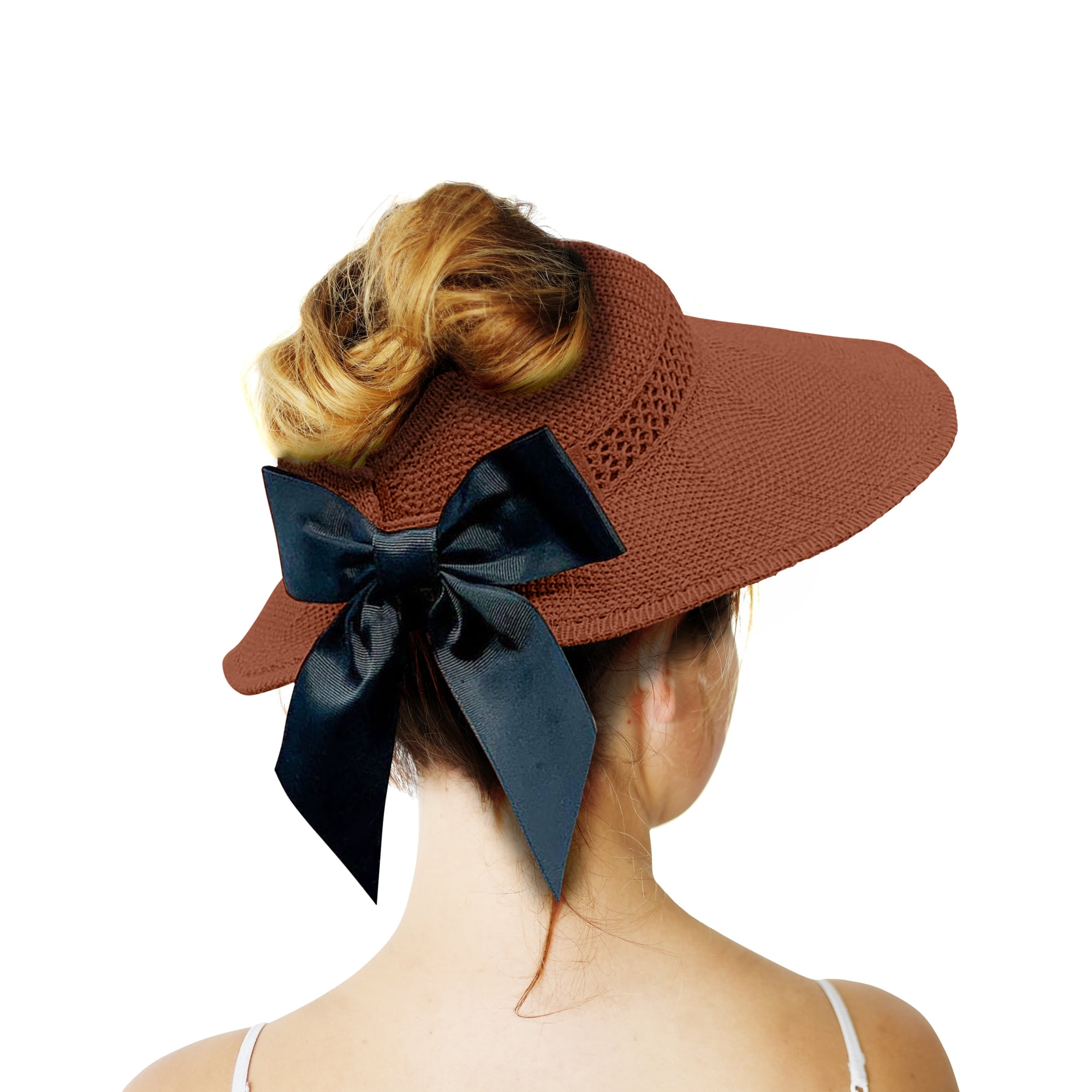 Straw Sun Summer Visor for Women, Female Wide Brim UPF 50+ UV ...