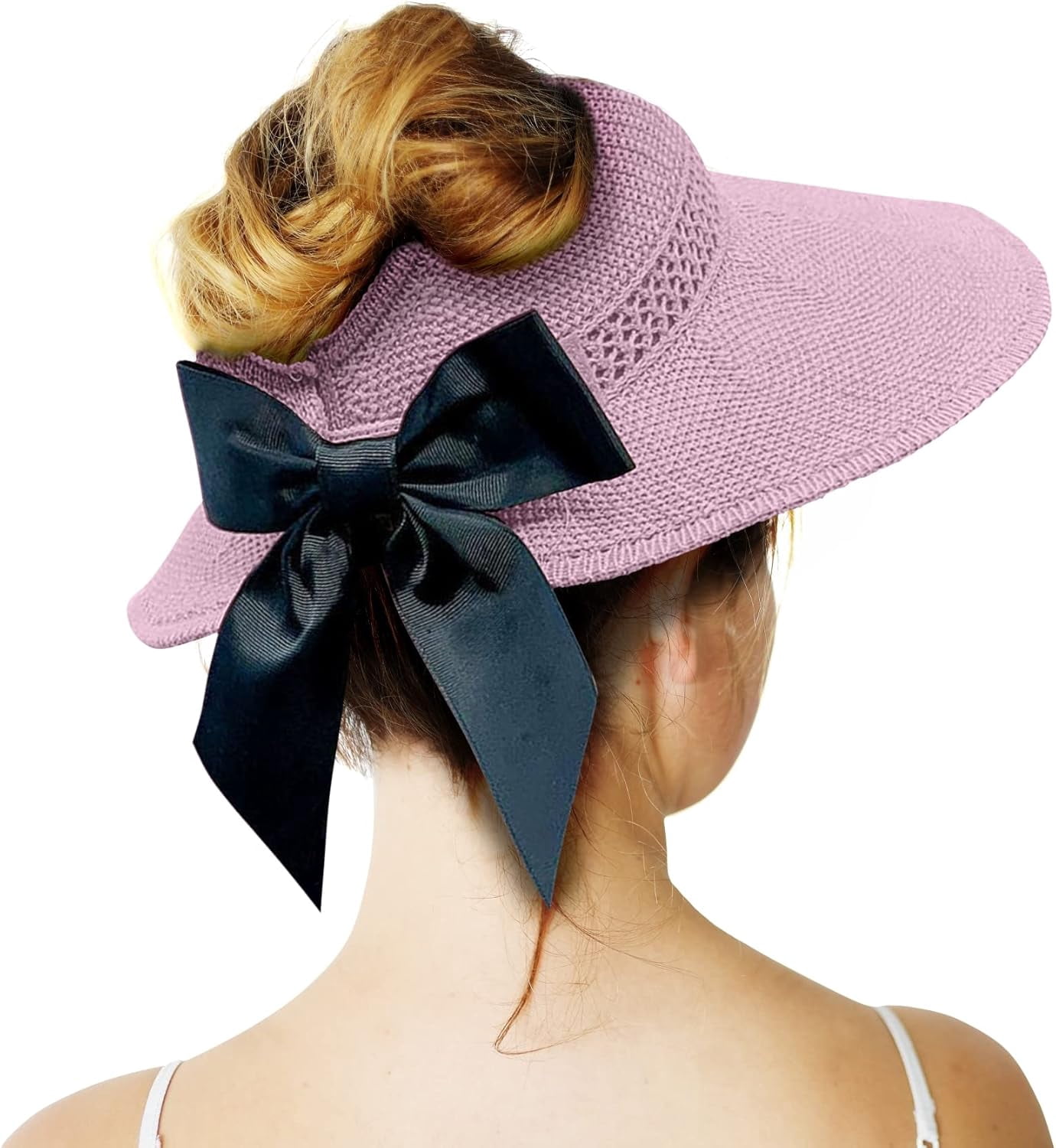 Straw Sun Visor for Women, Wide Brim UPF 50+ Protection Beach Hat ...