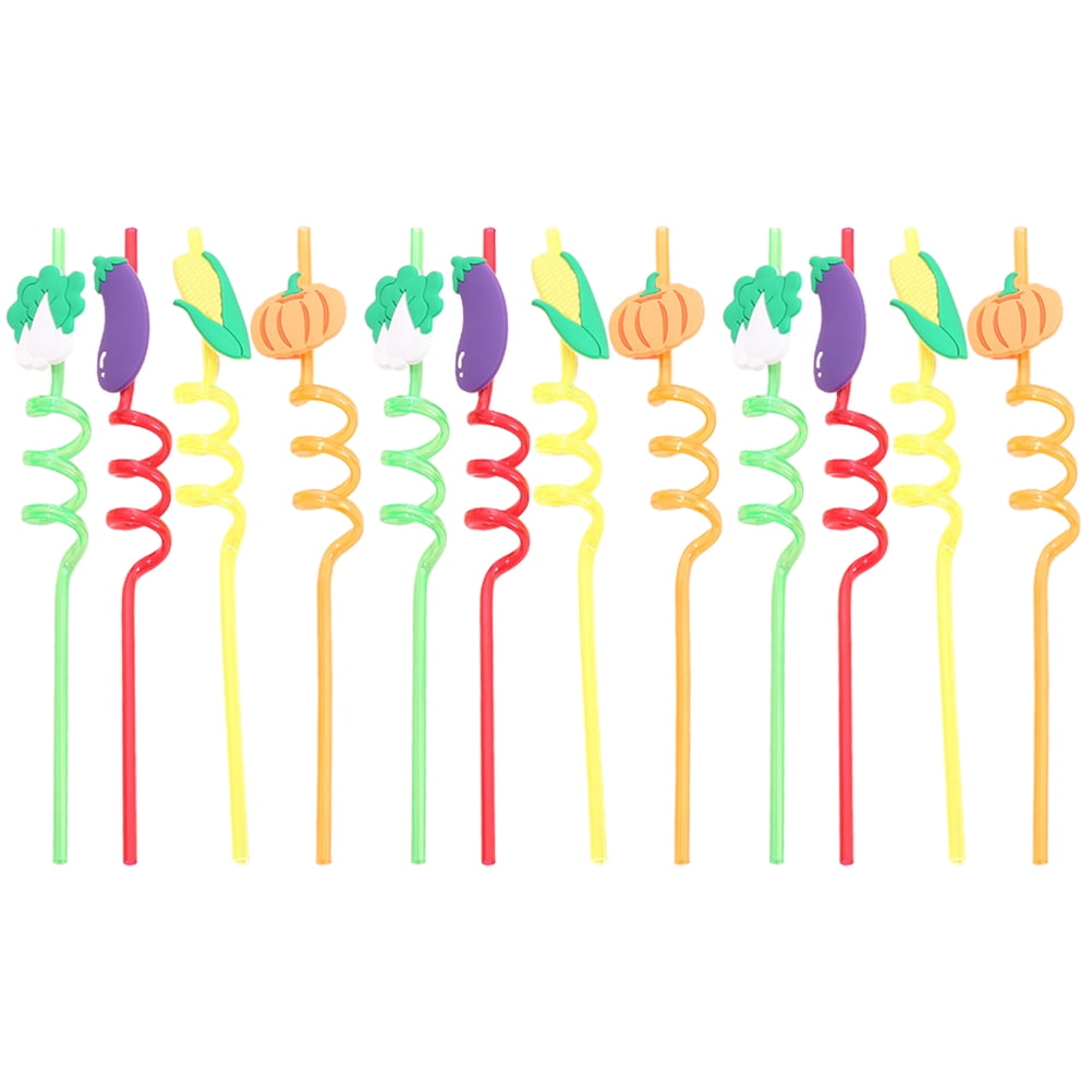 Straw Vegetable Party Favors Curved Drinking Straws Plastic Disposable ...