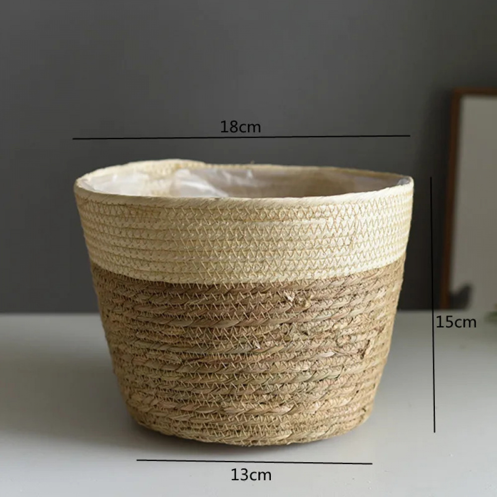 Straw Weaving Flower Plant Pot Basket Grass Planter Basket Indoor ...