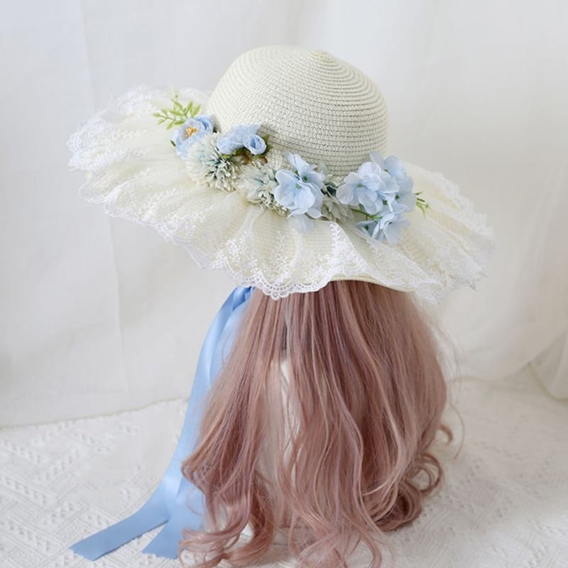 Straw Weaving Hat with Flower Decors Summer Seaside Hat for Women ...
