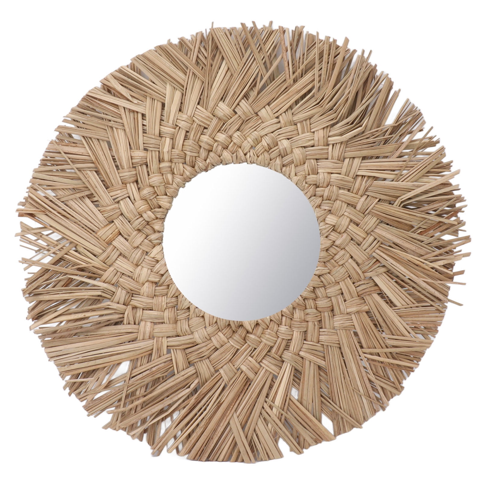Straw Weaving Wall Mirror Retro Beautiful Woven Wall Hanging Mirror for ...