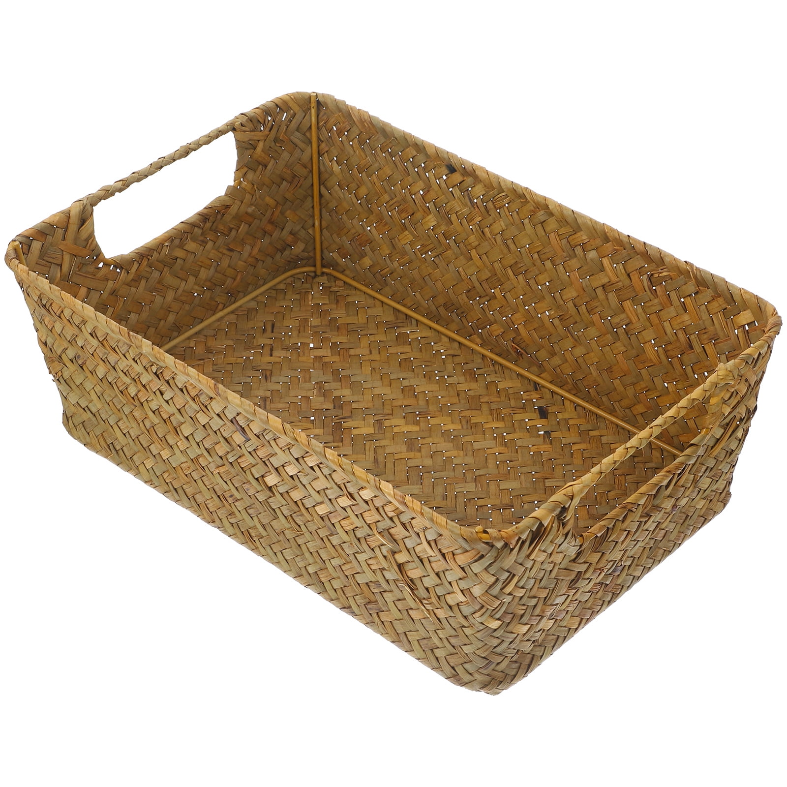 Straw Woven Basket Decorative Wicker with Handle Rectangle Shallow Baby ...
