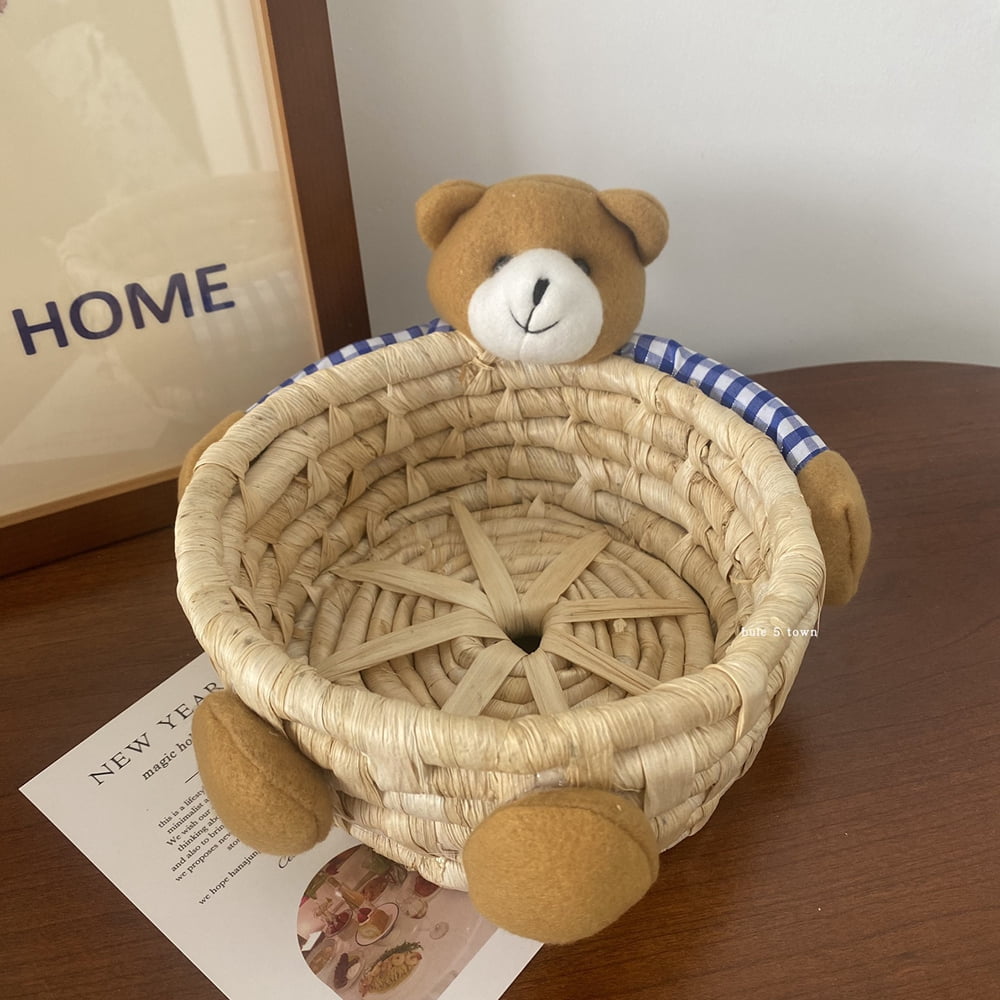 Straw Woven Baskets for Organizing,Cute Bear Storage Basket ,Cotton ...