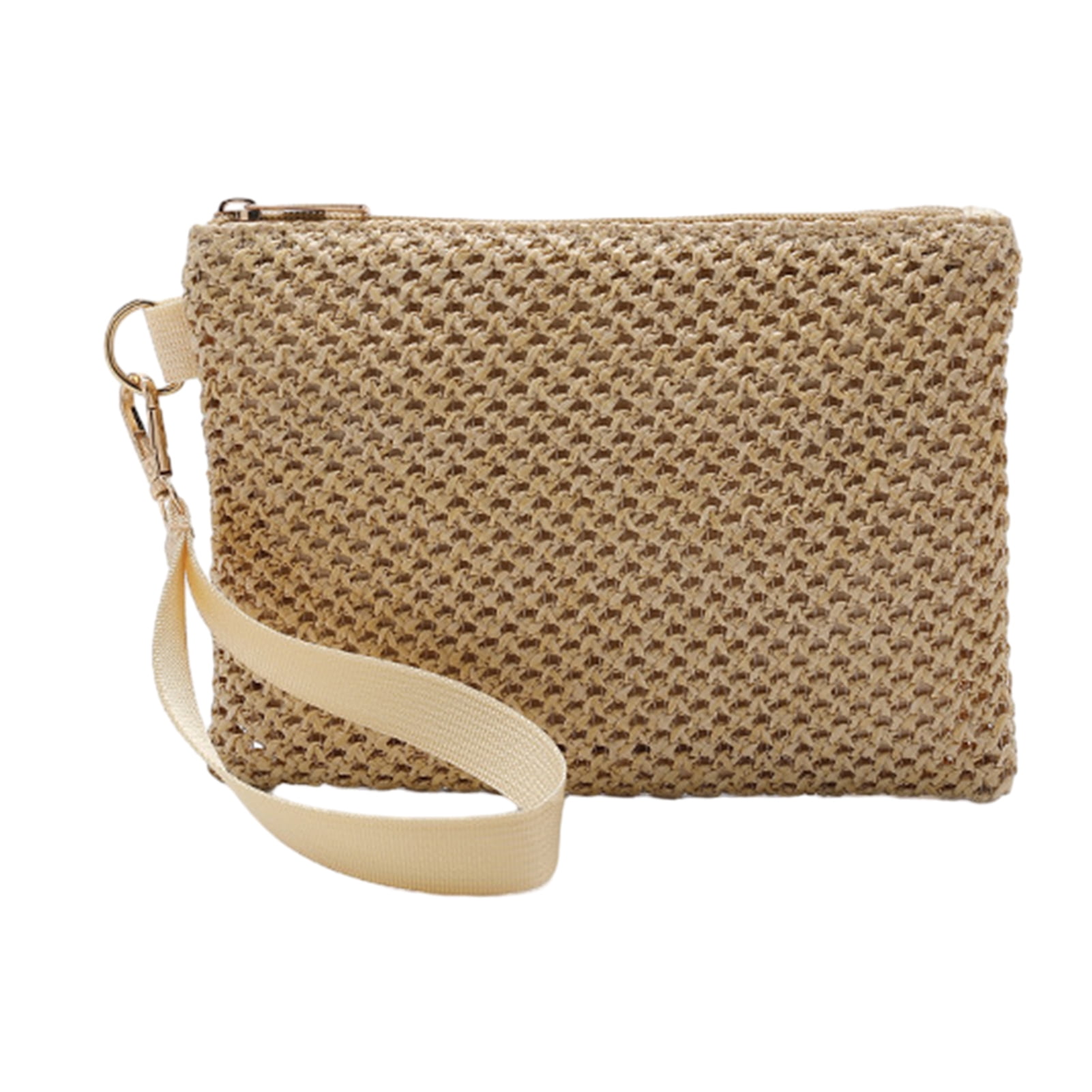 Straw Woven Clutch Bag with Wrist Straps Weaving Handbag Lightweight ...