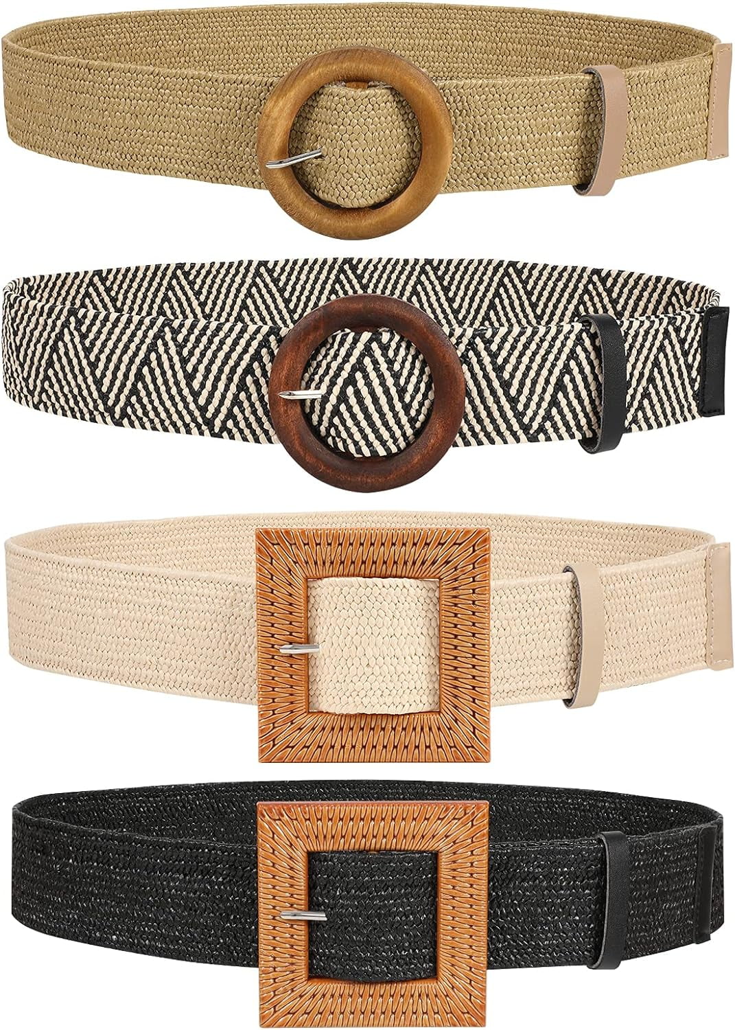 Straw Woven Elastic Stretch Belts Women, Wide Boho Braided Dress Belts ...
