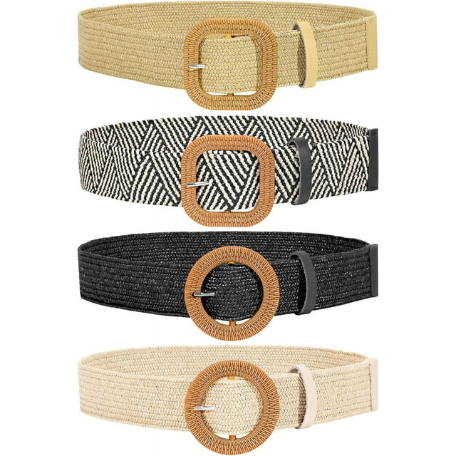 Straw Woven Elastic Stretch Belts Women, Wide Boho Braided Dress Belts ...