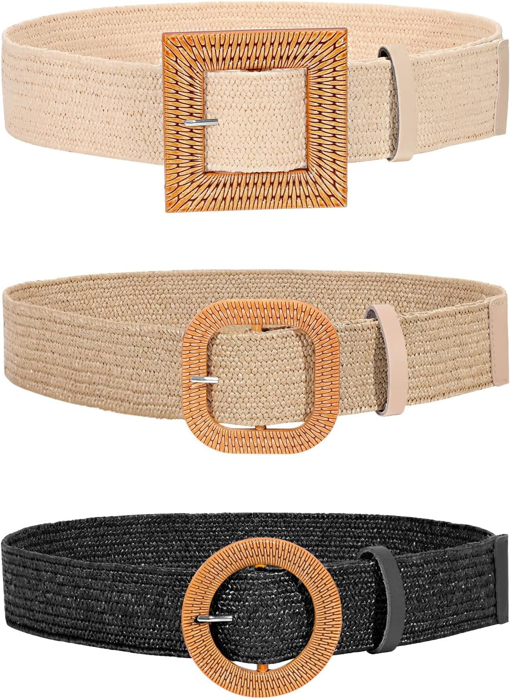 Straw Woven Elastic Stretch Belts Women, Wide Boho Braided Dress Belts ...