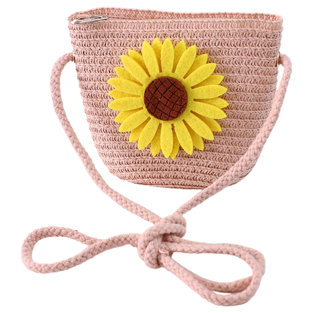 Straw-woven Bag Mini cross-body Bag Cute girl little fresh sunflower ...