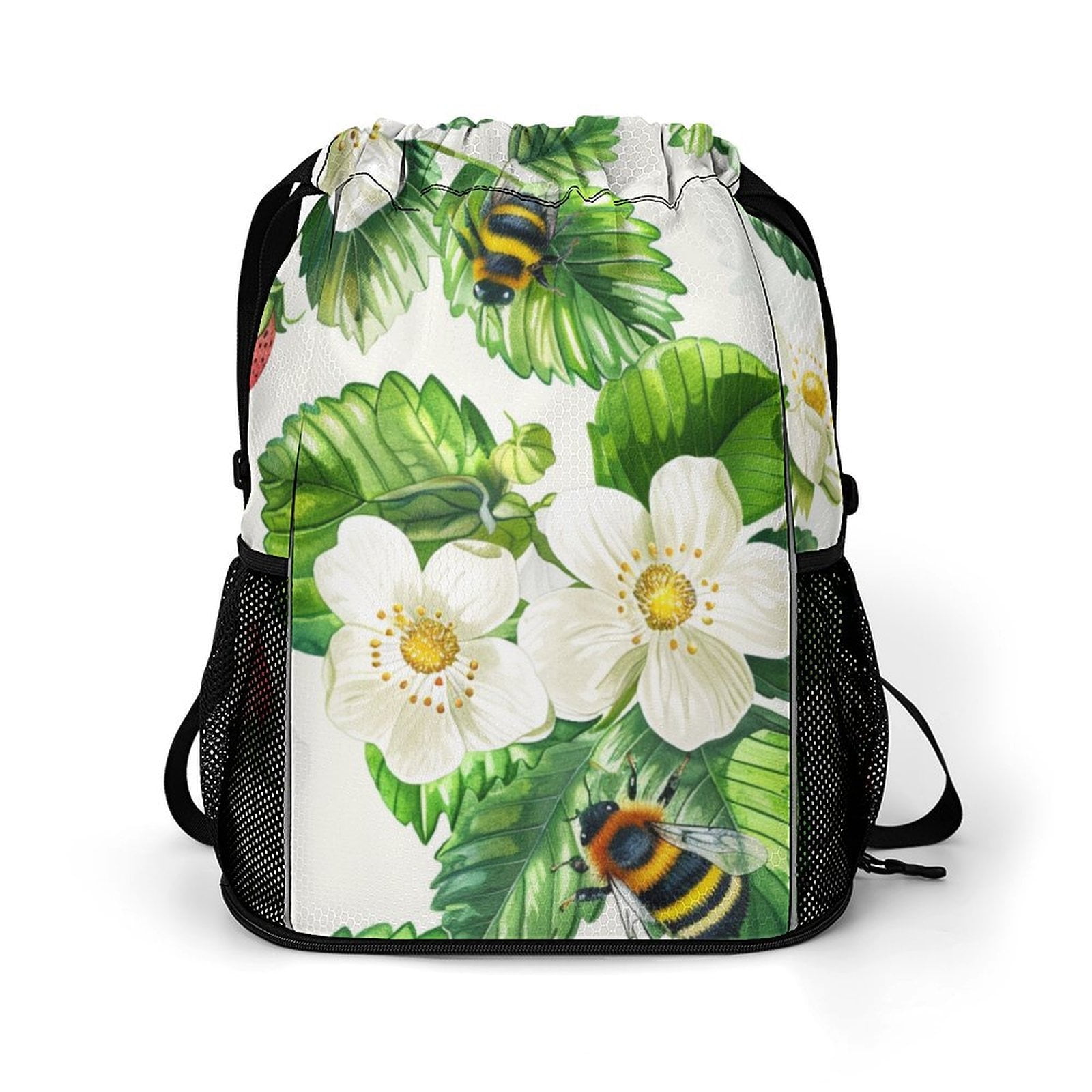 Strawberries And Bees-7 Drawstring Backpack Sports Gym Sackpack with ...