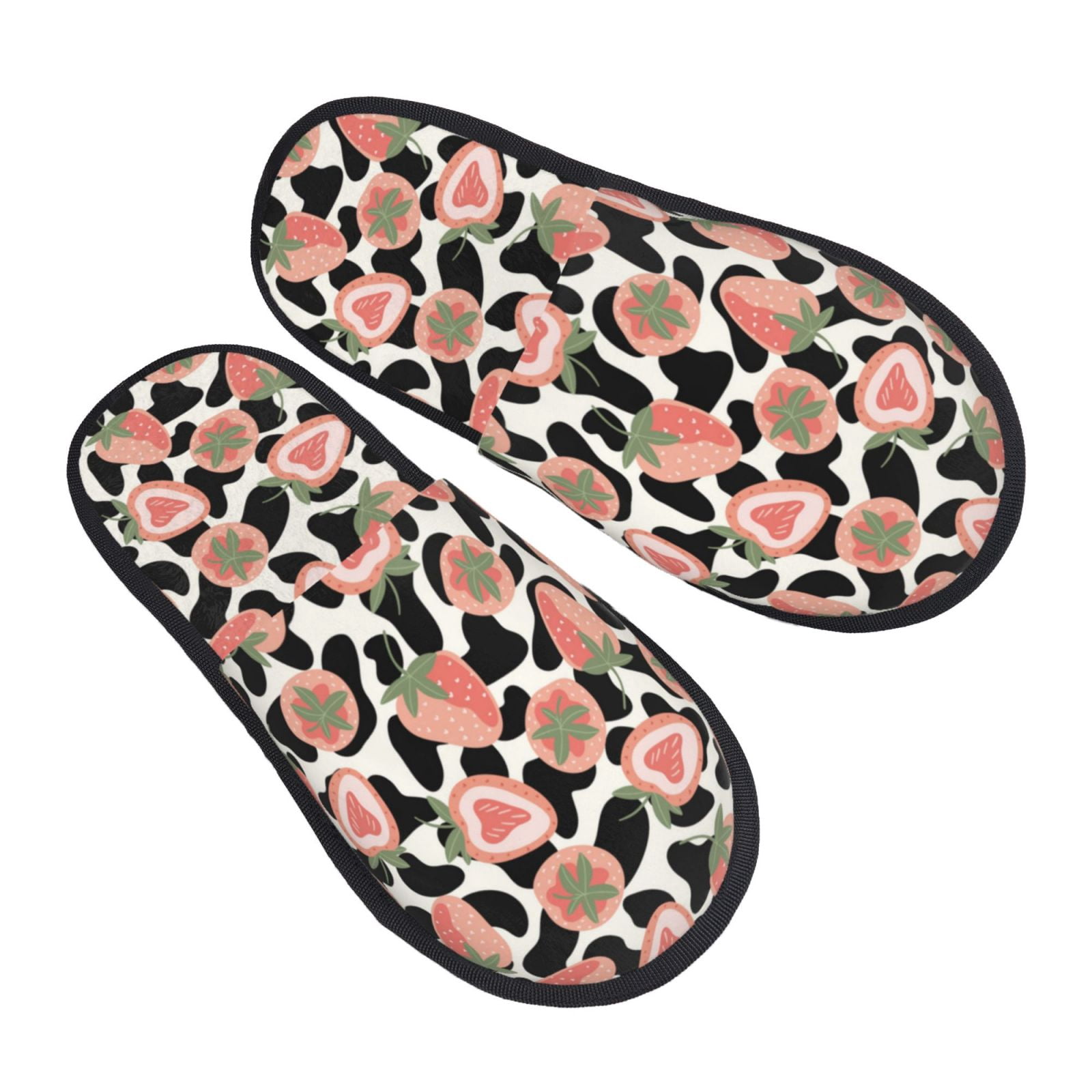 Strawberries And Cow Skin House Slippers for Women Indoor, Fuzzy Warm ...