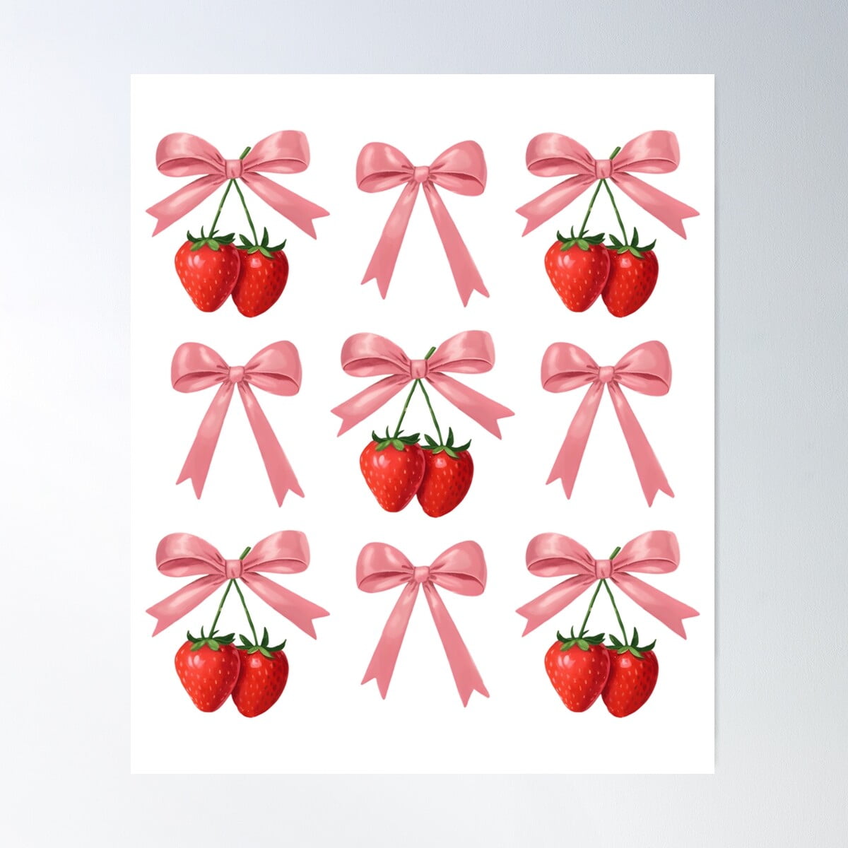 Strawberries And Pink Bows Strawberry Poster Wall Art, Modern Wall ...