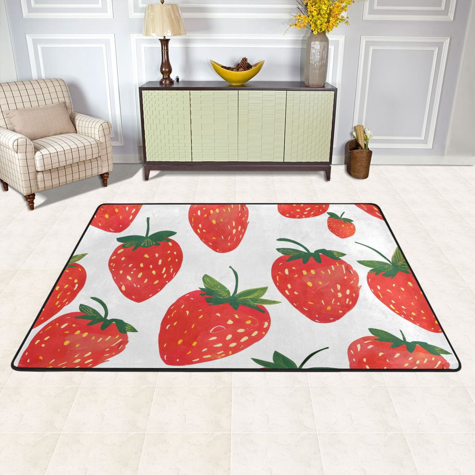 Strawberries Area Rug Washable 72 x 48 Floor Carpet Mat Non Slip for ...