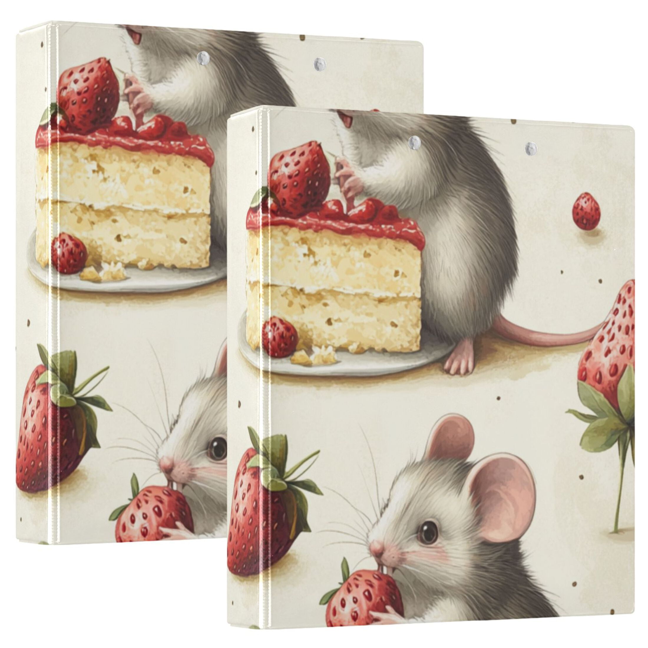 Strawberries Cakes Mice 3 Ring Binders 1.5 inch Hardcover File Folders ...