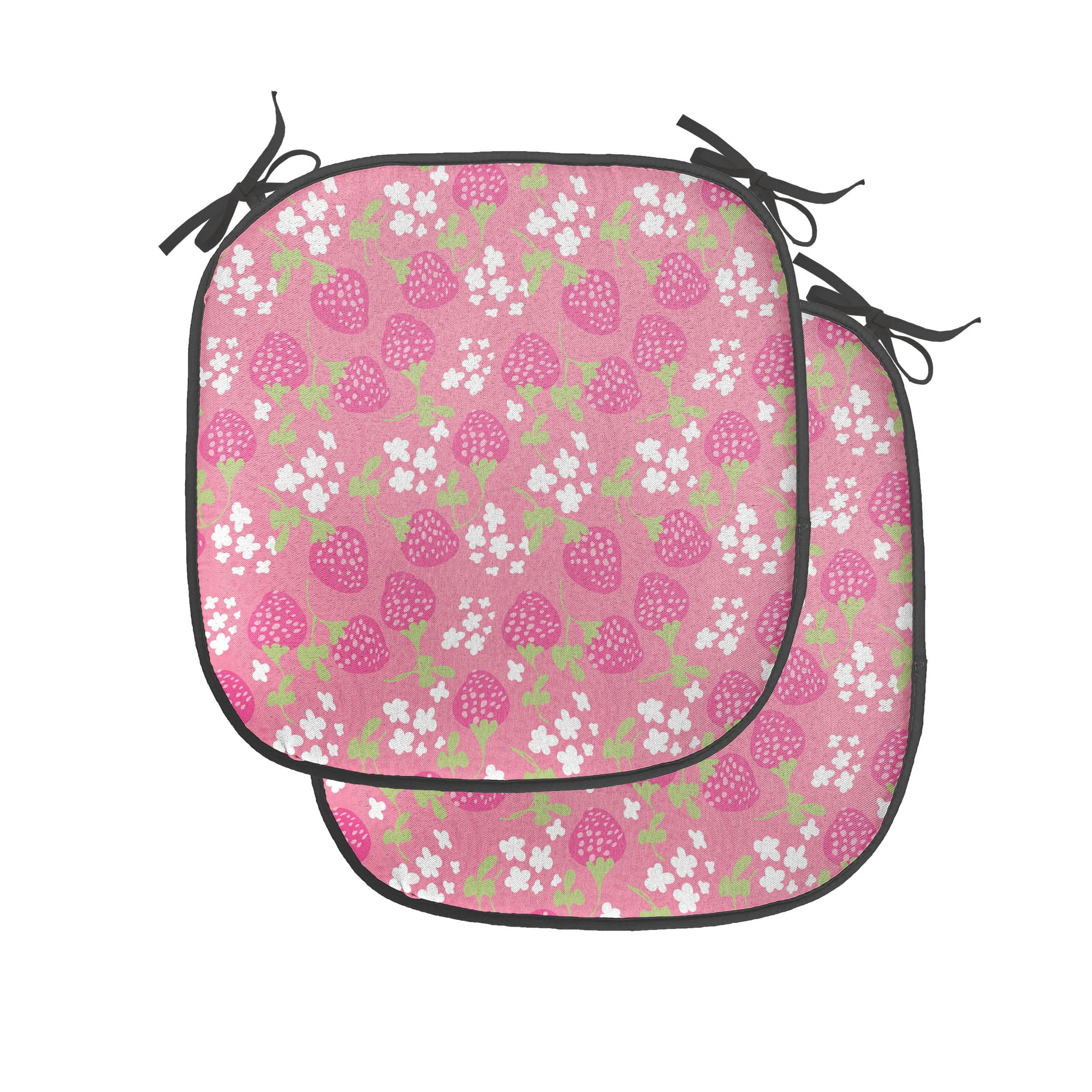 Strawberries Chair Seating Cushion Set of 4, Floral Berries Pattern ...