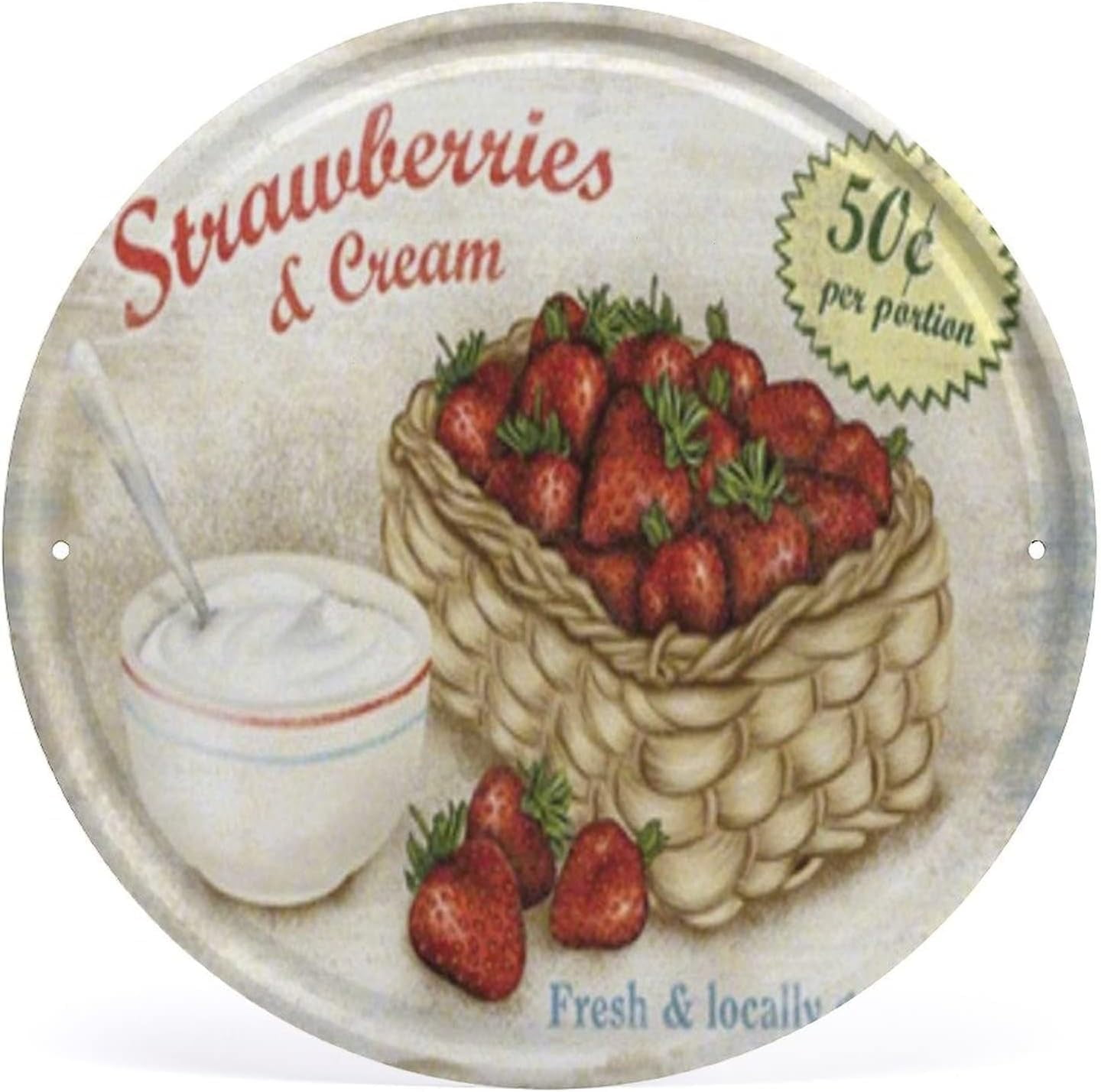 Strawberries And Cream Vintage Round Metal Aluminum Tin Sign Door Signs ...